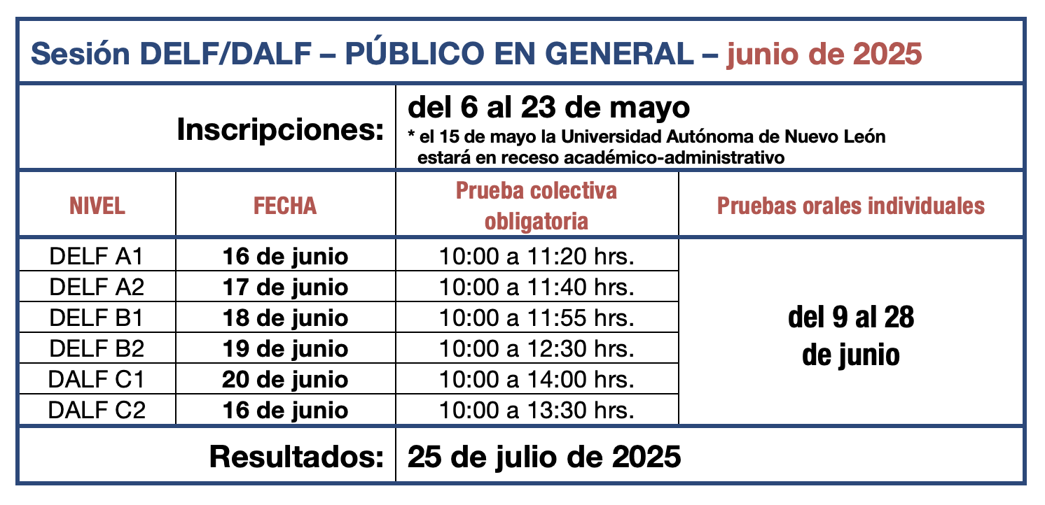 Calendario DELF DALF 2025 - CCL UANL