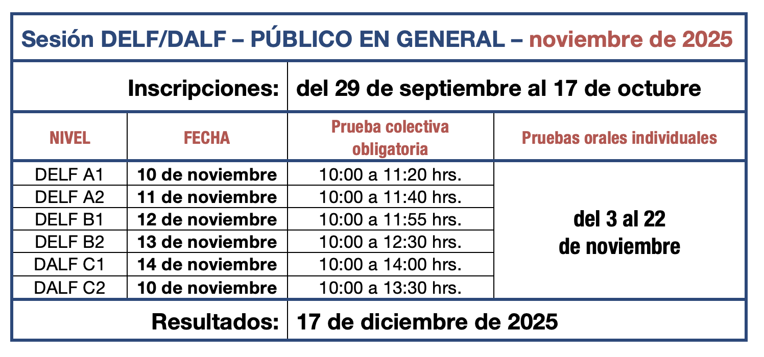 Calendario DELF DALF 2025 - CCL UANL